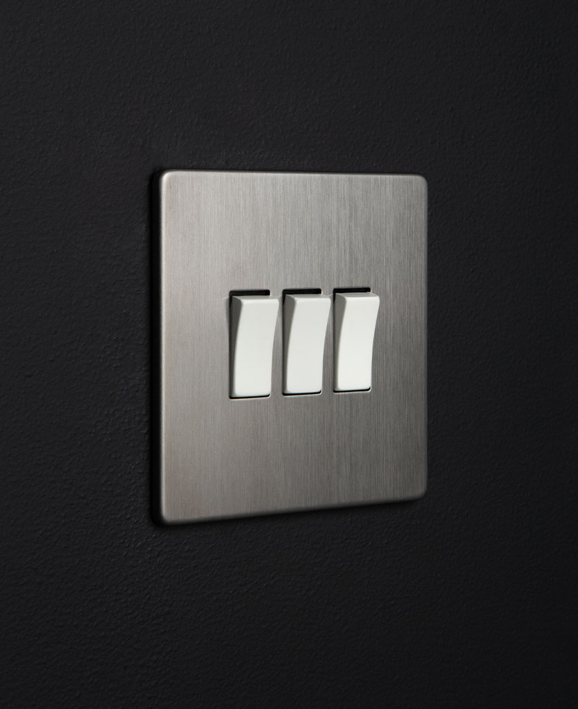 3 Gang Light Switch - Silver Triple Rocker Light Switch