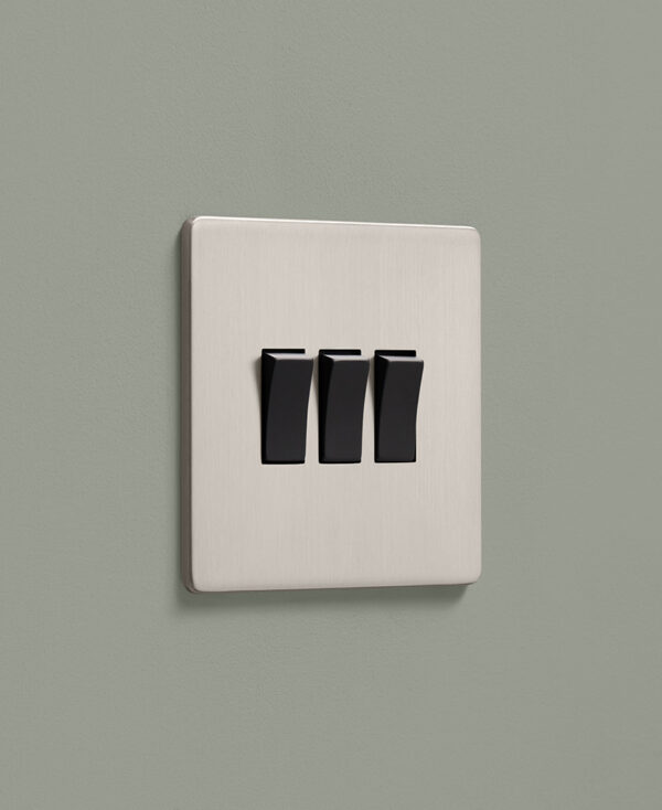 3 Gang Light Switch - Silver Triple Rocker Light Switch