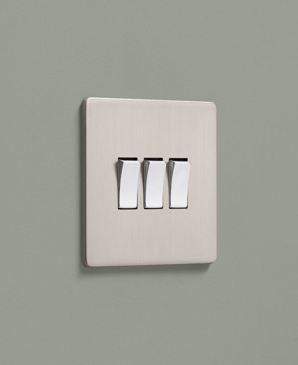 3 Gang Light Switch - Silver Triple Rocker Light Switch