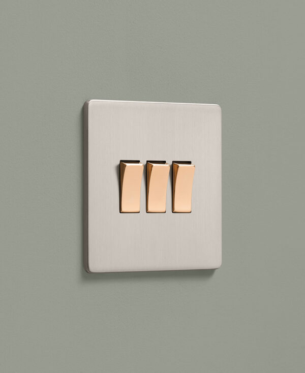3 Gang Light Switch - Silver Triple Rocker Light Switch