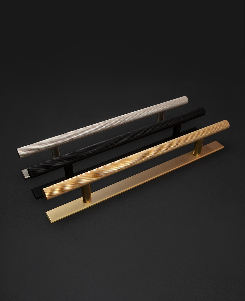 Brass Door Pull Handles - Chunky Skyscraper with Plate