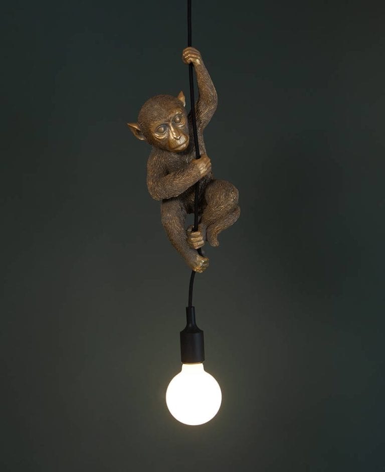 Hanging Monkey Light - Darwin Monkey Ceiling Light Gold or Black