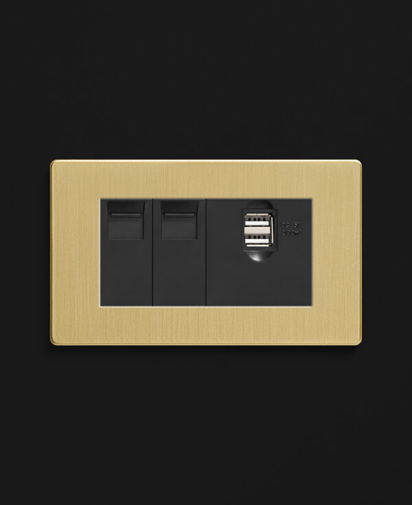 Gold Quad Data Port Socket with Black or White Inserts