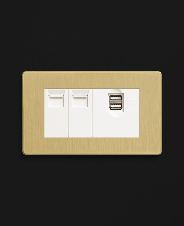 Gold Quad Data Port Socket with Black or White Inserts