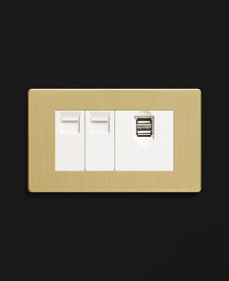 Gold Quad Data Port Socket with Black or White Inserts