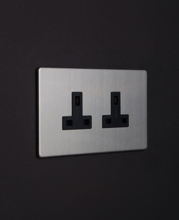 Silver Plug Sockets - Brushed Steel Unswitched Socket