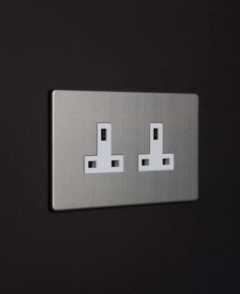 Silver Plug Sockets - Brushed Steel Unswitched Socket