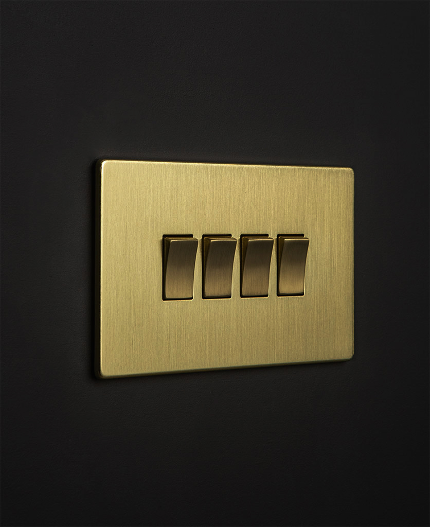 4 Gang Switch Gold - With Choice of 4 Rocker Colours