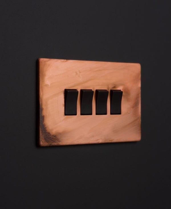 Copper Light Switches - Quadruple Tarnished Rocker Switch