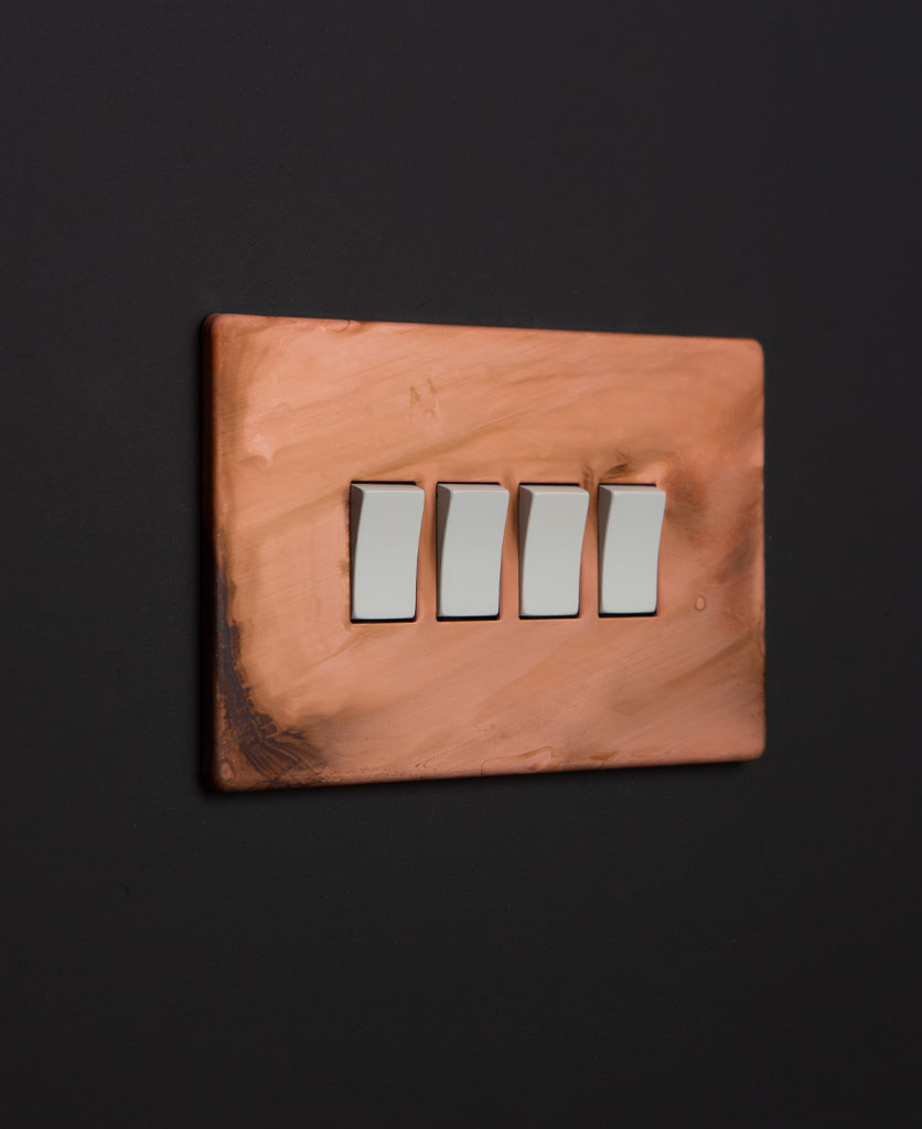 Copper Light Switches - Quadruple Tarnished Rocker Switch