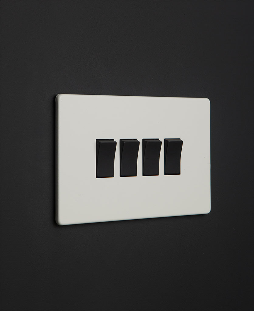 4 Gang Light Switch - White Rocker Switch 4 Different Rocker Colours