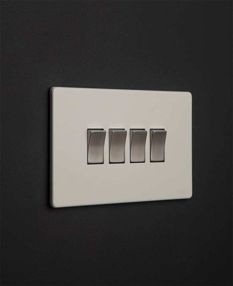 4 Gang Light Switch - White Rocker Switch 4 Different Rocker Colours