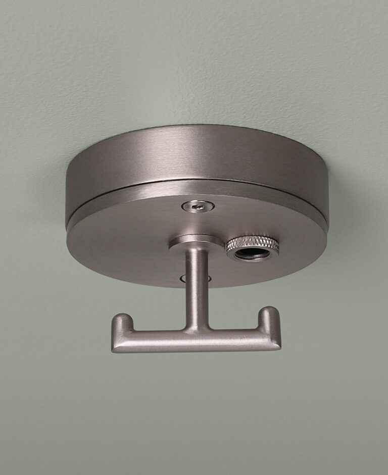 Metal Ceiling Rose with Hook - Silver Brushed Steel Finish