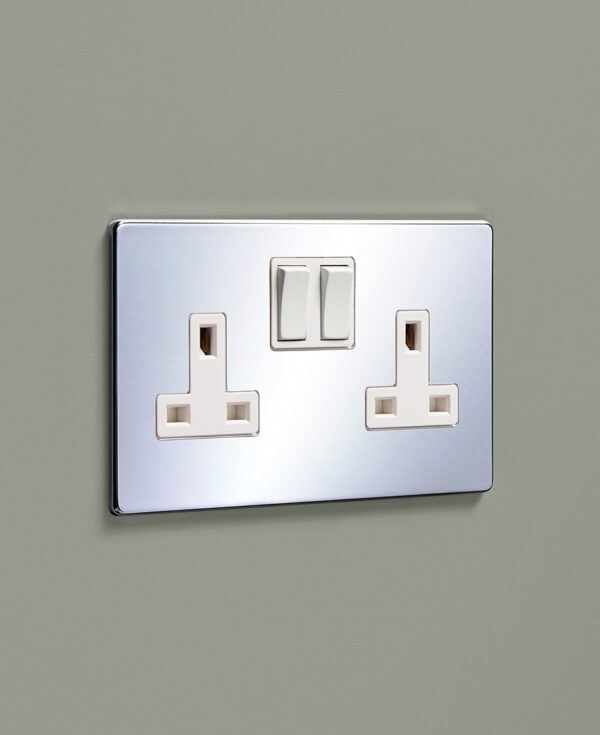Polished Chrome Double Plug Socket | Dowsing & Reynolds