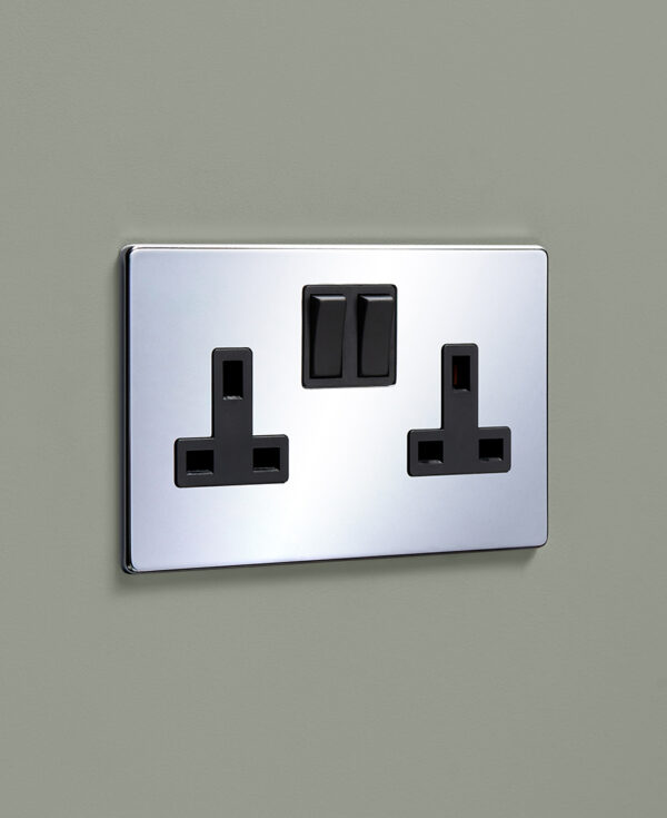 Polished Chrome Double Plug Socket | Dowsing & Reynolds