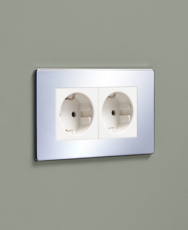 Chrome Double Schuko Wall Socket | Dowsing & Reynolds