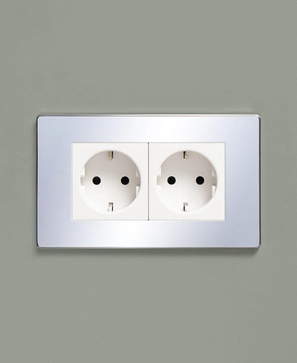Chrome Double Schuko Wall Socket | Dowsing & Reynolds