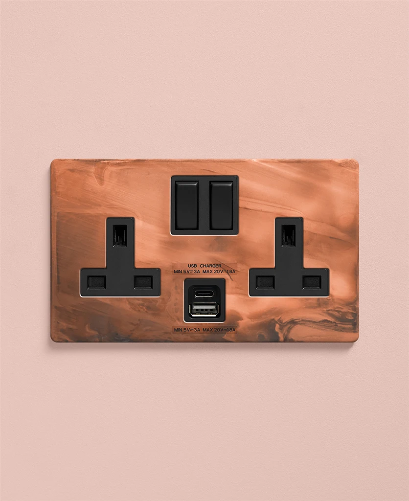 Copper Double Socket with USB & USB-C | Dowsing & Reynolds