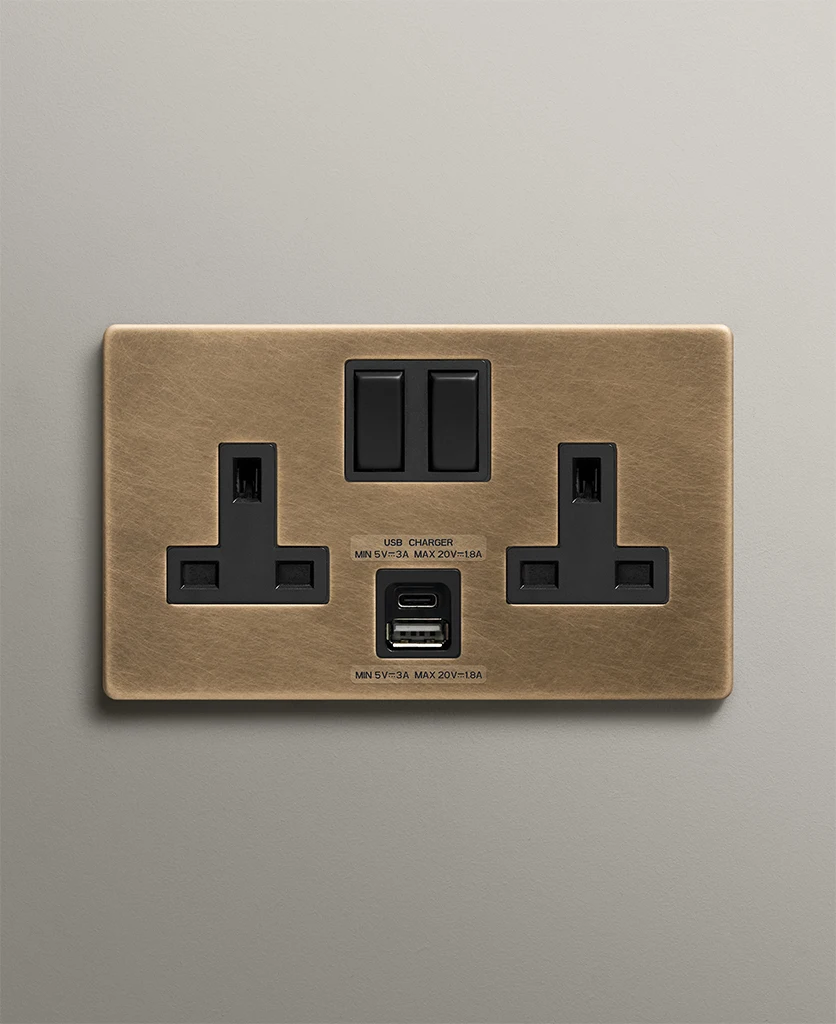 Antique Double Socket with USB & USB-C | Dowsing & Reynolds