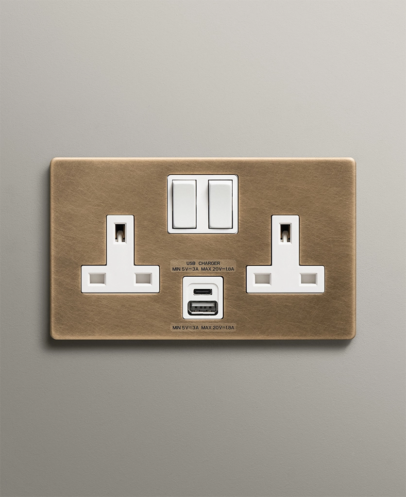 Antique Double Socket with USB & USB-C | Dowsing & Reynolds