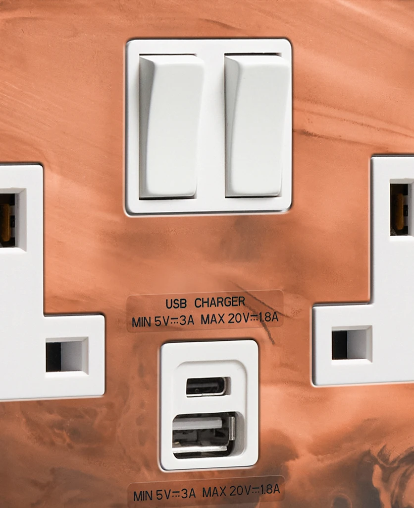 Copper Double Socket with USB & USB-C | Dowsing & Reynolds